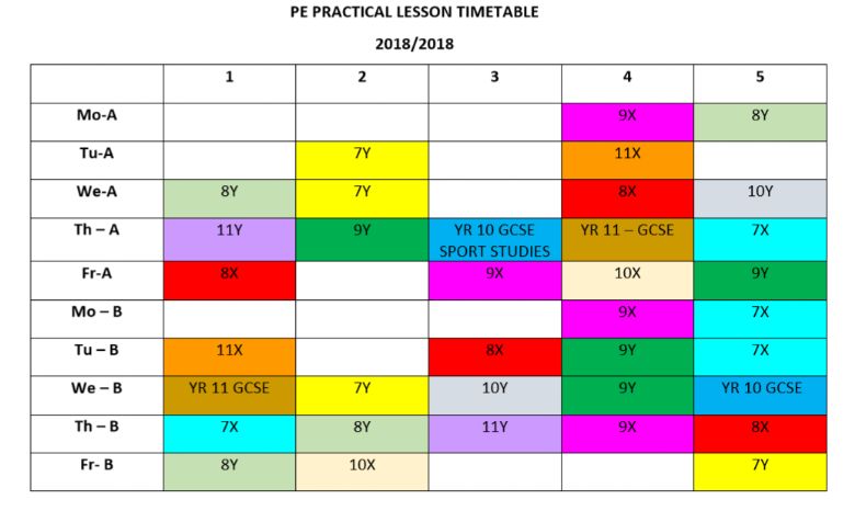 Uxbridge High School - PE Lesson Timetable