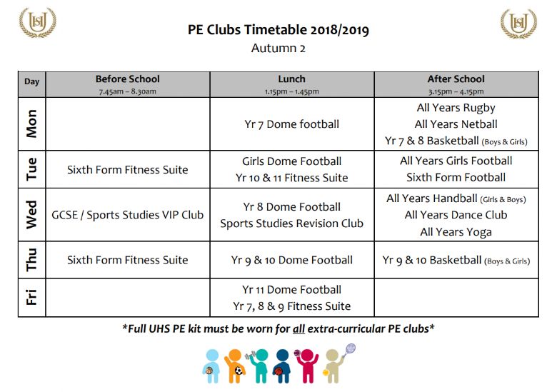 Uxbridge High School - Sports Clubs Timetable